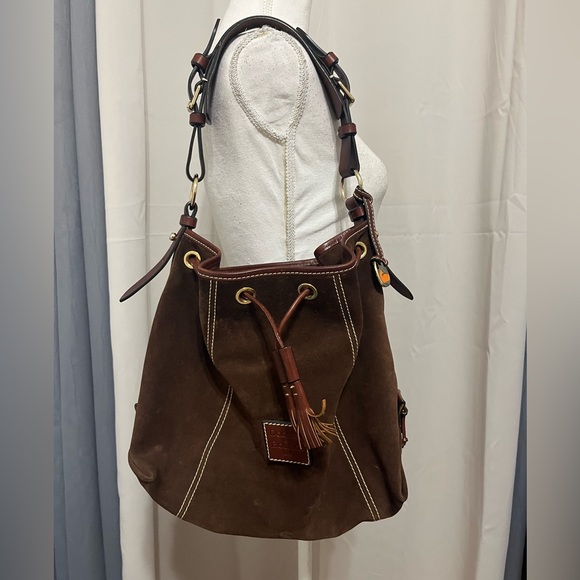 Dooney & Bourke | Bags | Dooney Bourke Suede Drawstring Bucket Bag ...
